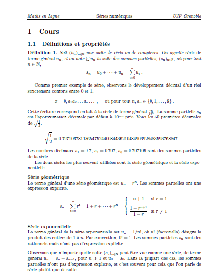 Séries numériques Cours | Livresup