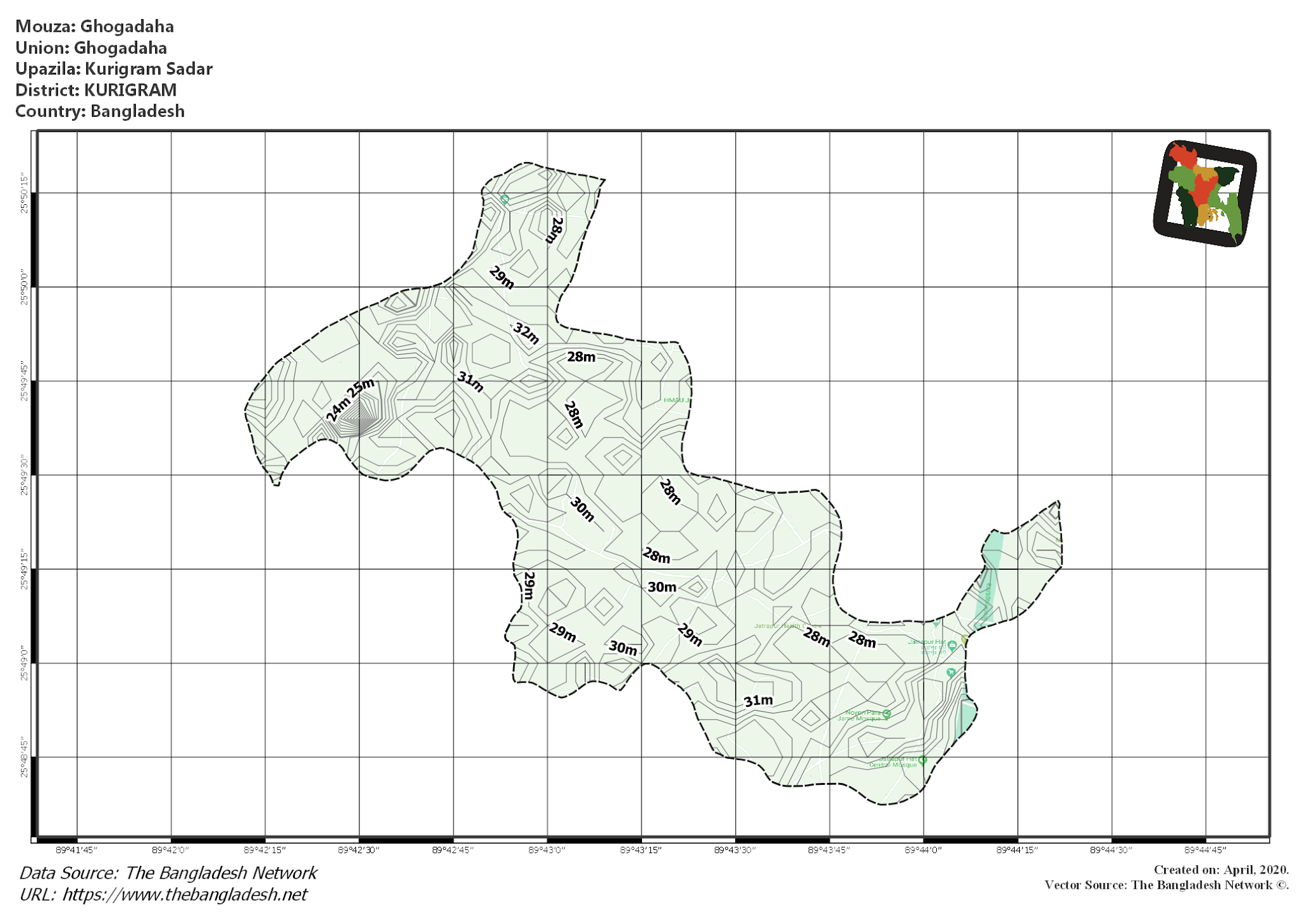 Map of Ghogadaha Mouza, Kurigram Sadar, Kurigram