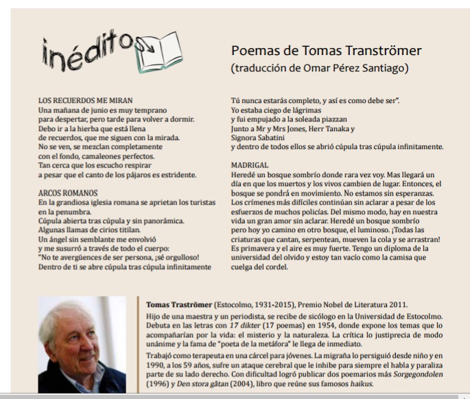 Jardínes Errantes: Poemas de Tomas Tranströmer, Revista Agua Tint N° 22