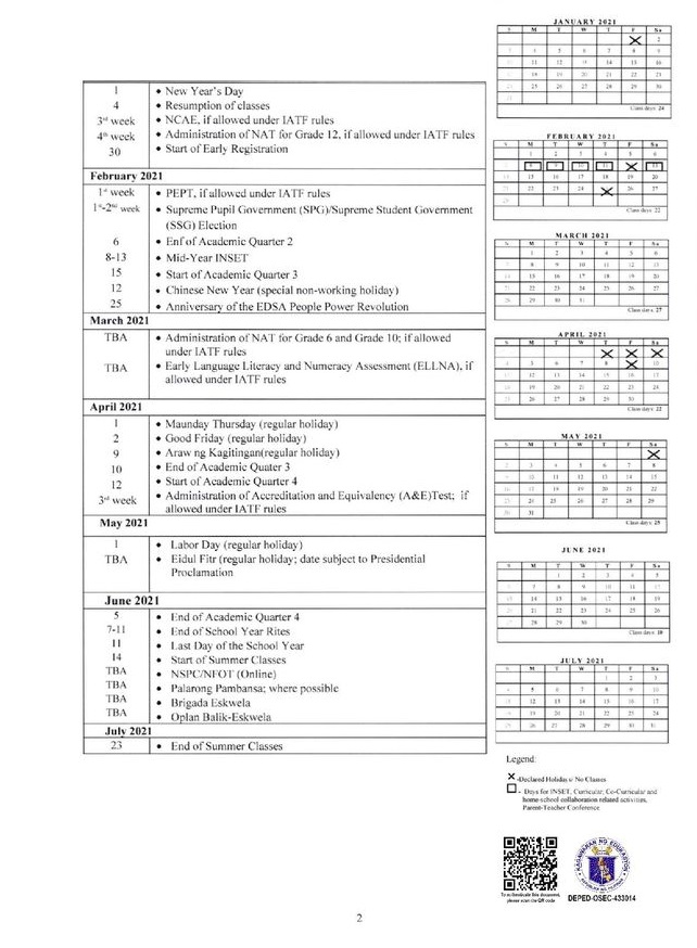 Official Number of Class Days and Holidays for School Year 2020-2021 ...