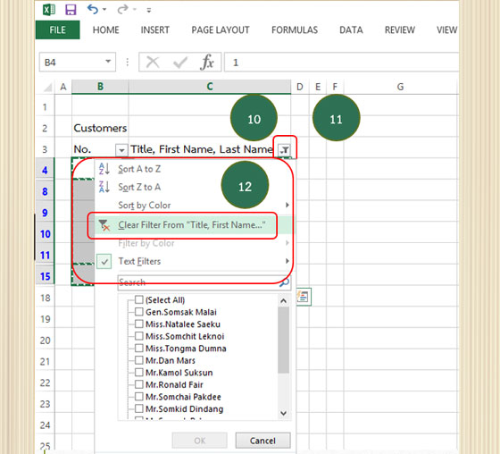 Excel Online - Select some name using Filter ~ Knowledge and fun