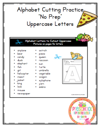 Alphabet Cutting Practice "No Prep" ~ Preschool Printables
