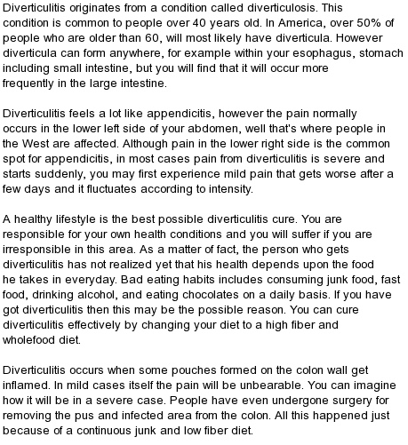 Diverticulitis Cure Treatment: Diet Protocol For Acute Diverticulitis