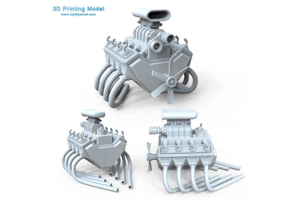 Car Engine 8 Cylinders 3D Printing Model | Layth Jawad