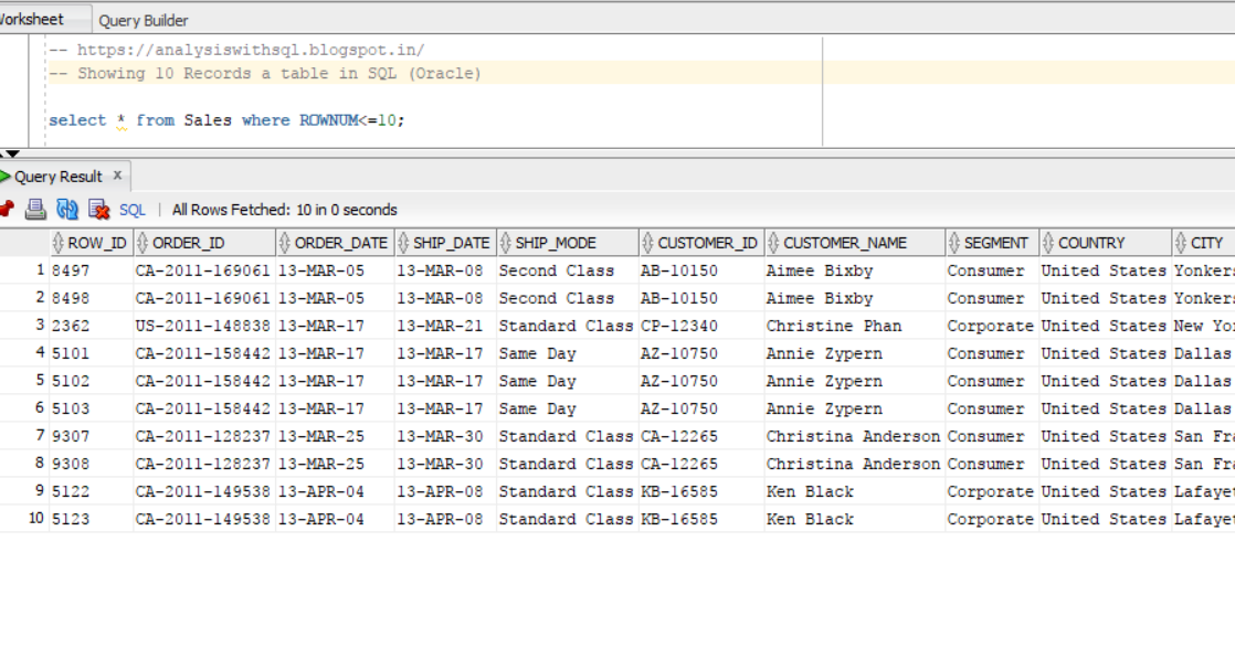 Showing 10 Records A Table In Sql Oracle