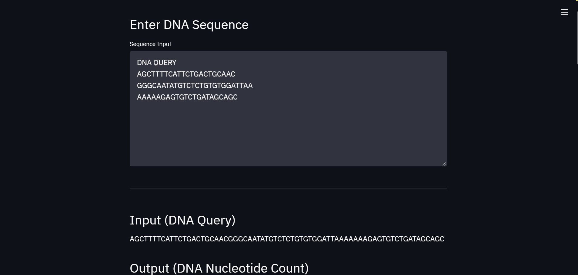 DNA Nucleotide Count Web App - Streamlit (Python)