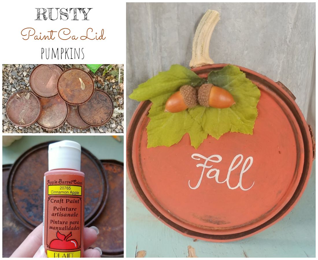 Rusty Paint Can Lid Pumpkins - Little Vintage Cottage