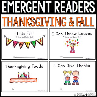 Emily Jane Creates: THANKSGIVING AND FALL EMERGENT READERS