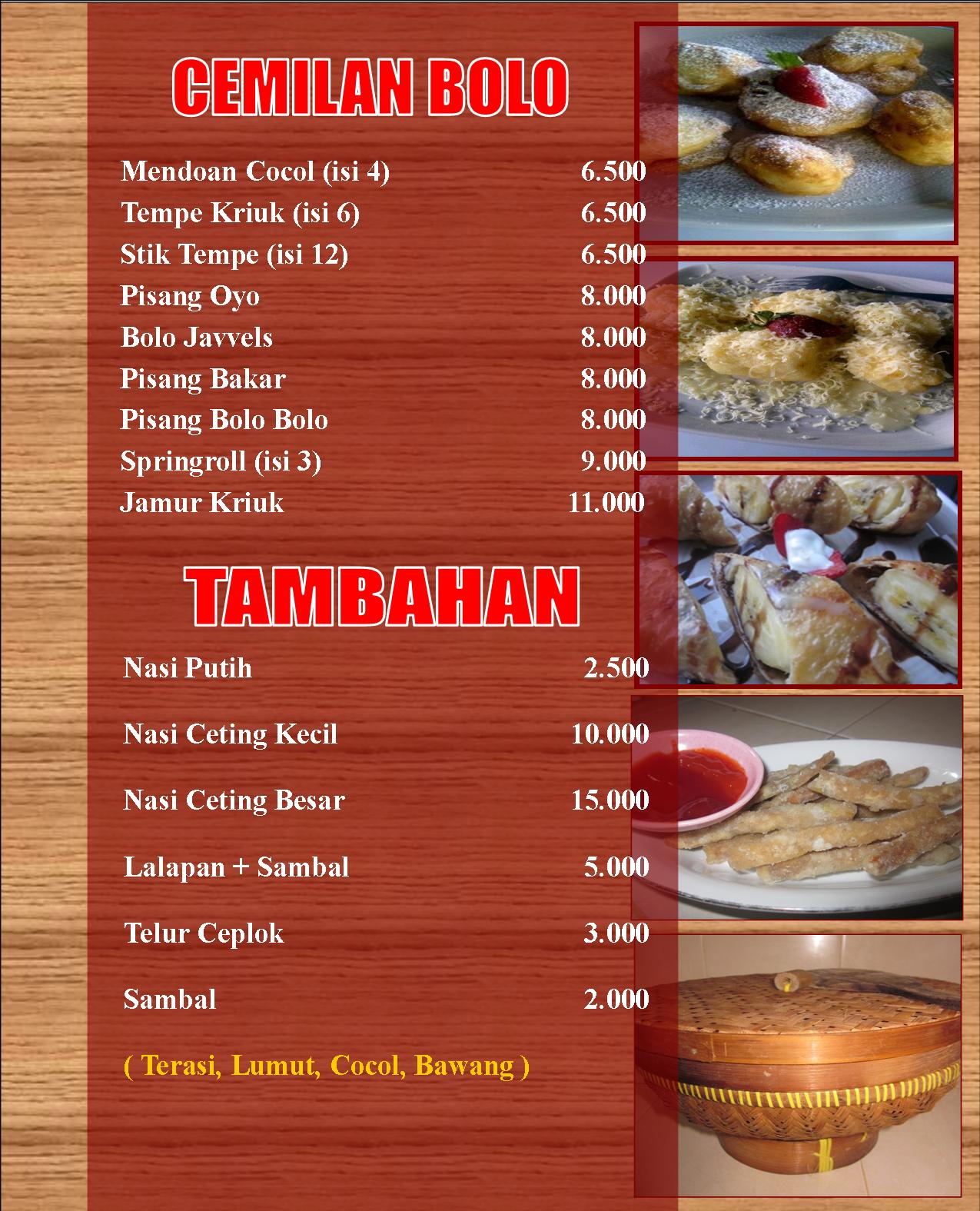 BOLO RESTO: DAFTAR MENU ALA CARTE BOLO RESTO