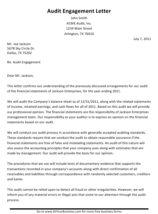 Audit Engagement Letter Template - prntbl.concejomunicipaldechinu.gov.co