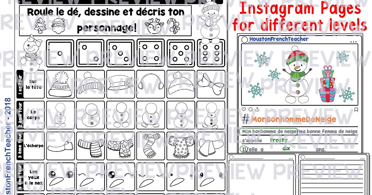 French Christmas Activity - Noel Activity- Dessine un bonhomme de neige ...