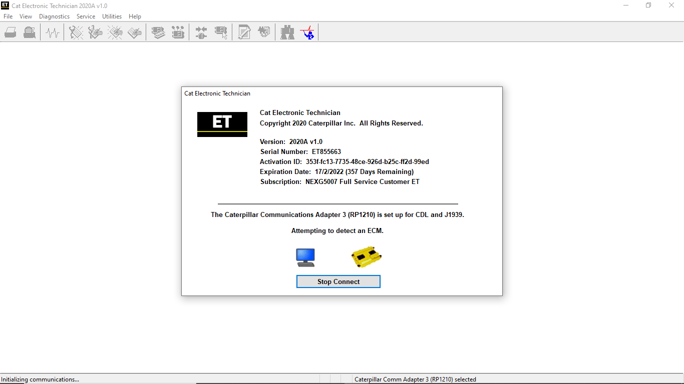 Test the Connection to the ECM using CAT Communication Adapter 3 ...