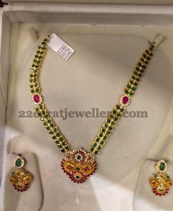 Emerald Set with Ruby Hangings - Jewellery Designs