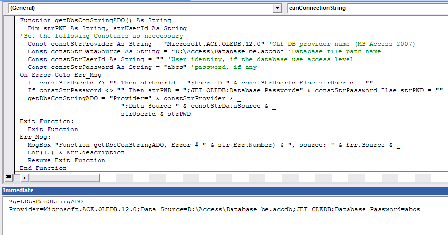Get Connection String to Access ADO Database