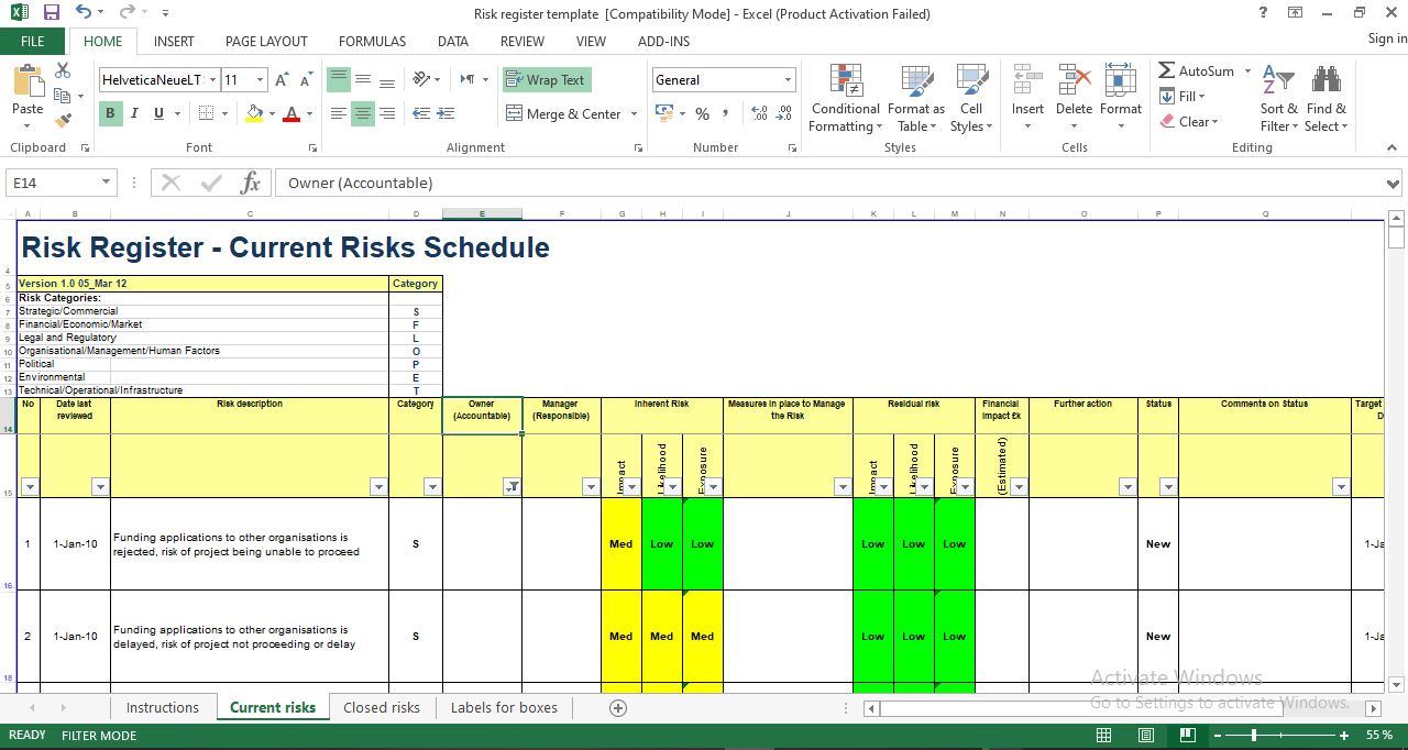 Risk register template free download