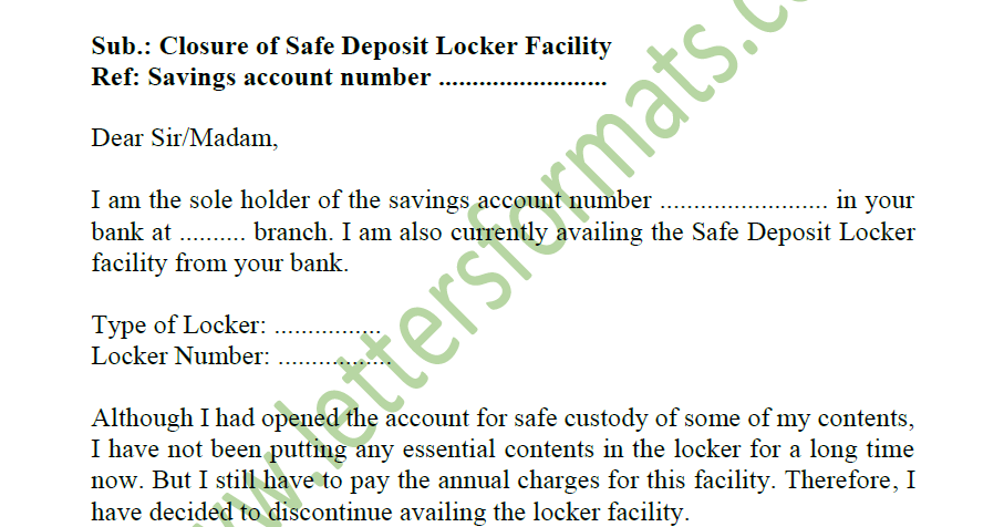 Letter To Bank To Close Safe Deposit Box Facility Locker Account letter-to-bank-to-close-safe-deposit-box-facility-locker-account