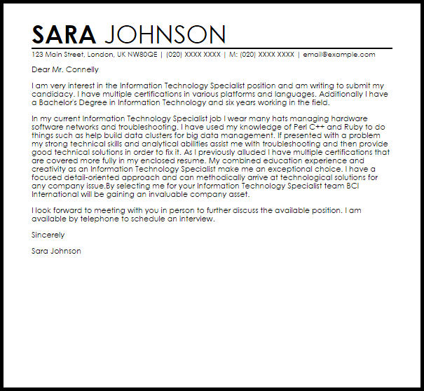 Information Technology Cover Letter Template ~ Resume Letter