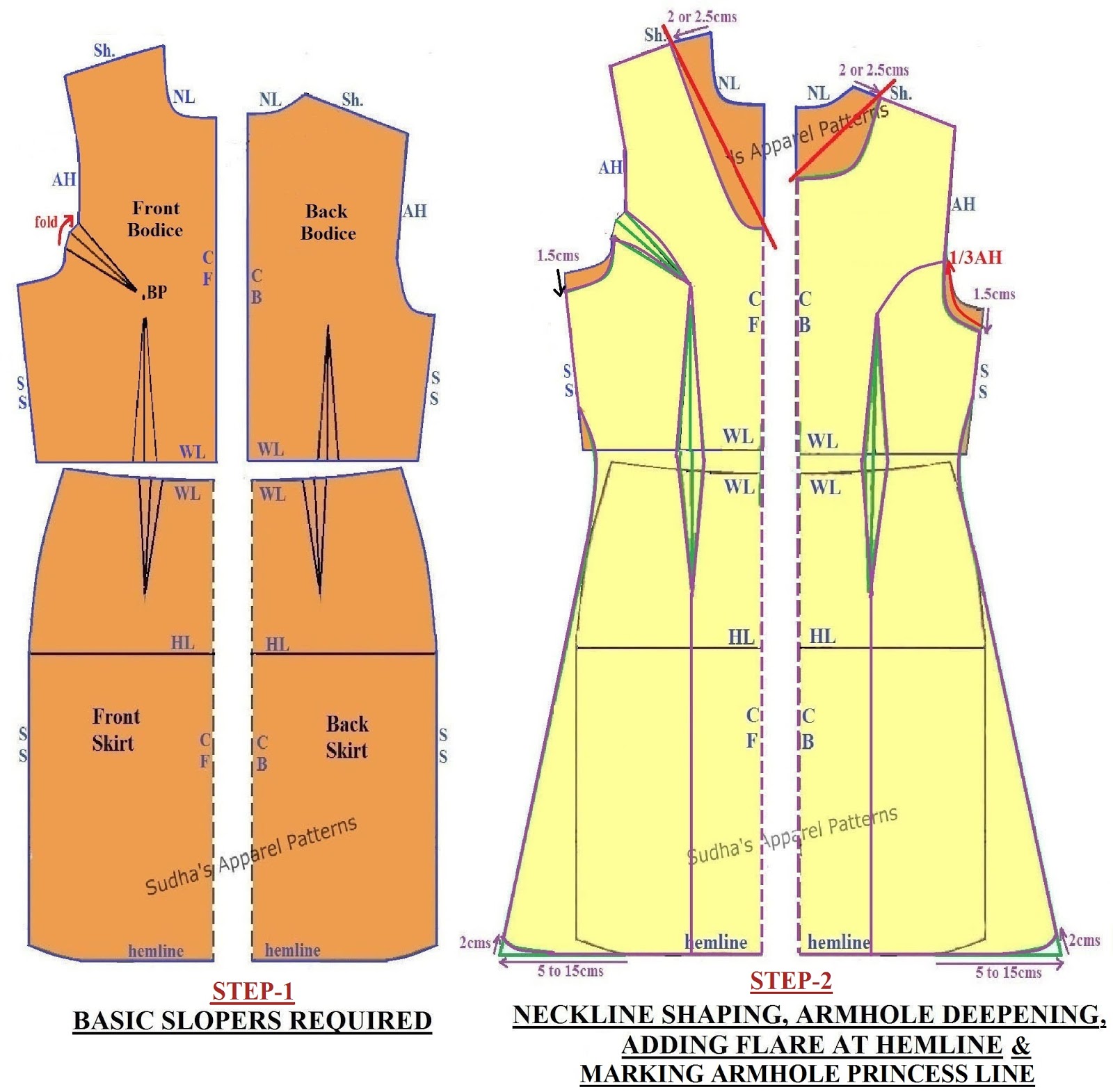 Sudha's Apparel Patterns: How to make Kameez with Armhole Princess line?