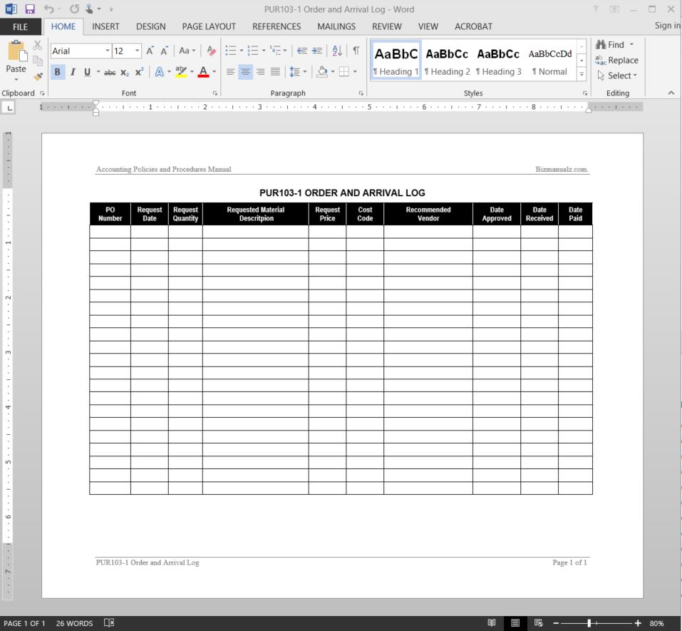 Purchase Order Log Template - Invoice Template