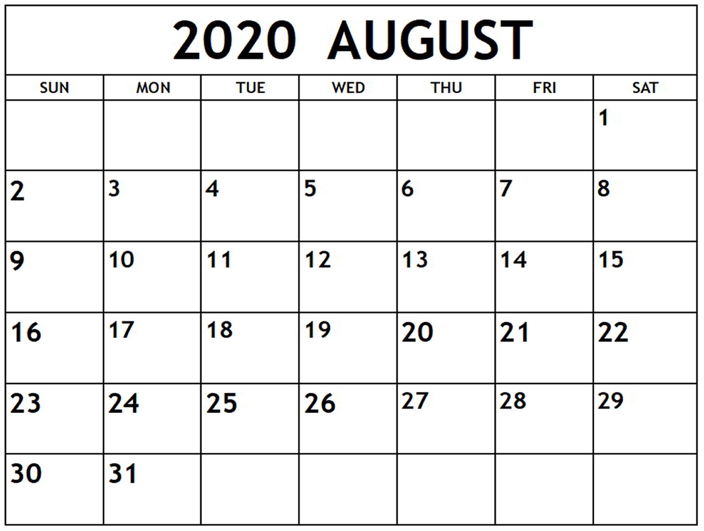 August 2020 Calendar