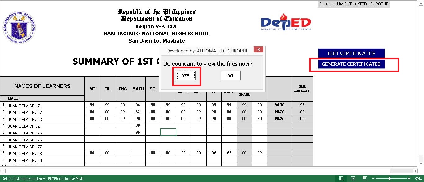 New Grading System with Automatic Certificates for Grade 1 to Grade 12