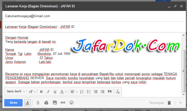 CONTOH SURAT LAMARAN KERJA VIA EMAIL DAN CARA MEMBUETNYA