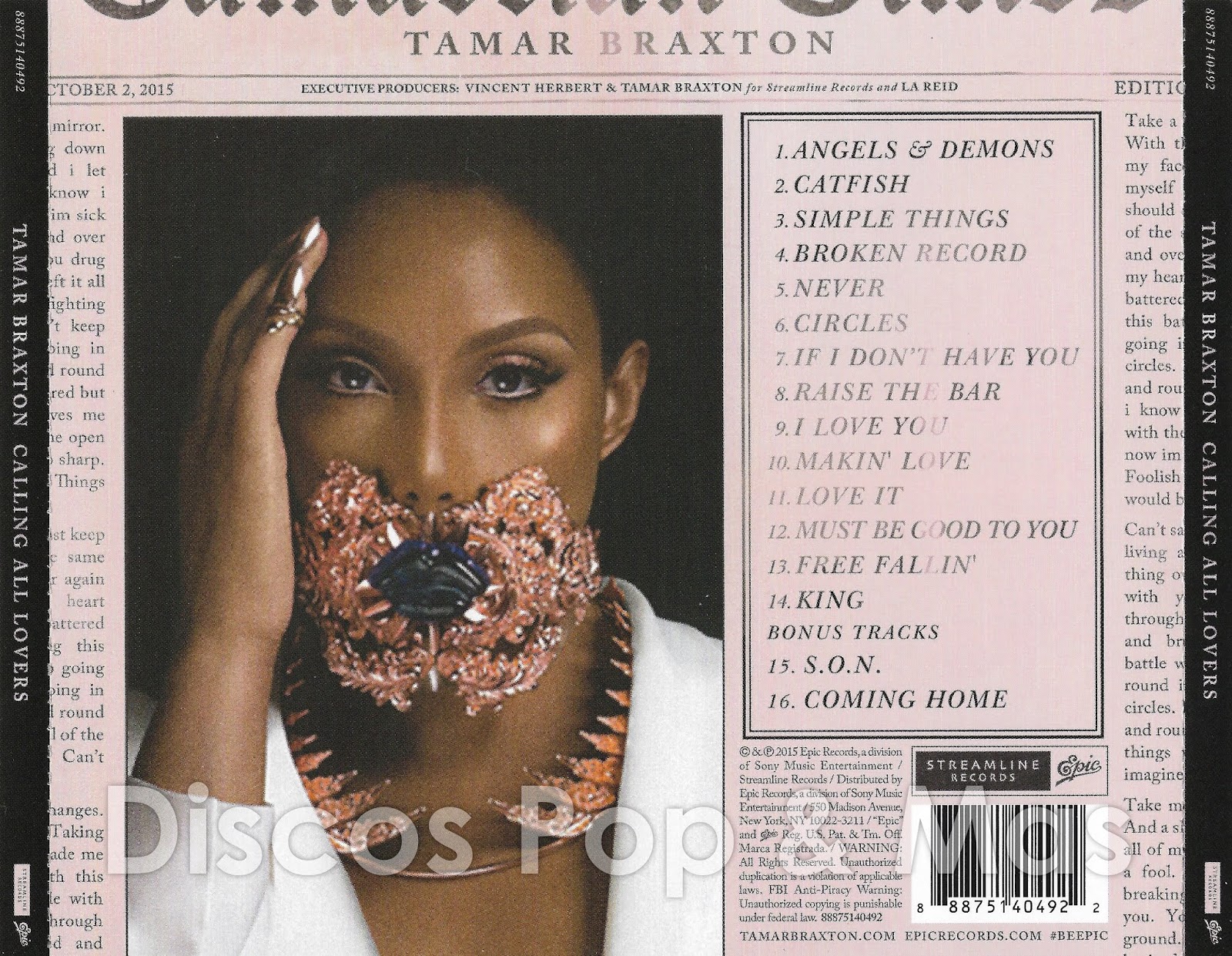 Discos Pop & Mas: Tamar Braxton - Calling All Lovers (Deluxe)