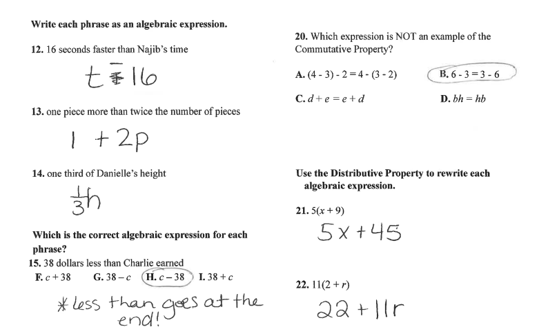 Grade 6 Math with Ms. Eringis : ANSWER KEY CH 6 REVIEW SHEET
