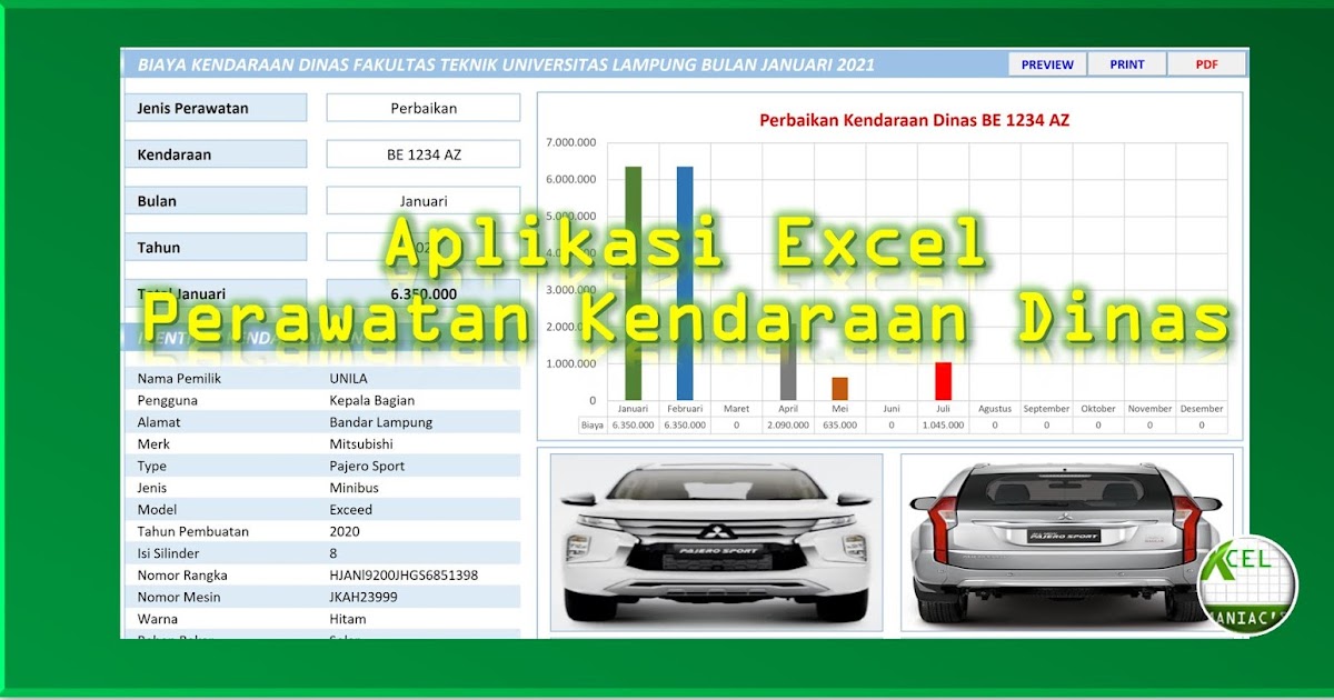 Aplikasi Excel Perawatan Kendaraan Dinas - ExcelManiacs