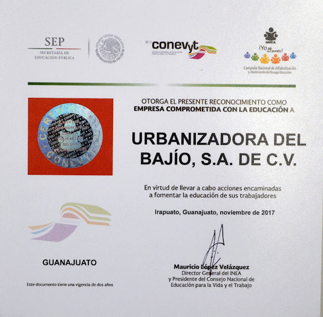 Urbanizadora del Bajío, S.A. de C.V.: Reconocimiento Conevyt 2017