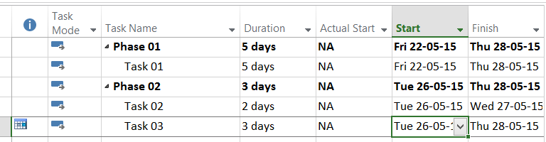 MS Project Cannot Change Start Date (2007/2010/2013/2016)