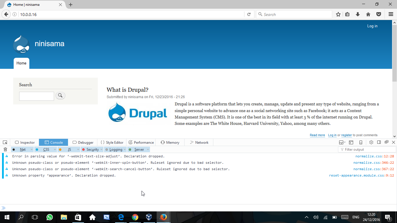 Errors arising while entering Drupal with firefox on Windows 10 ...