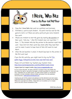 Classroom Freebies Too: "I Have/Who Has" Telling Time Game