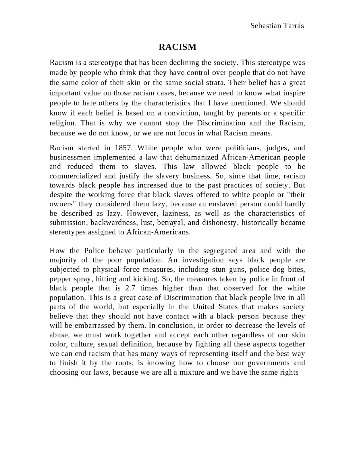 essay examples: Essay On Racism