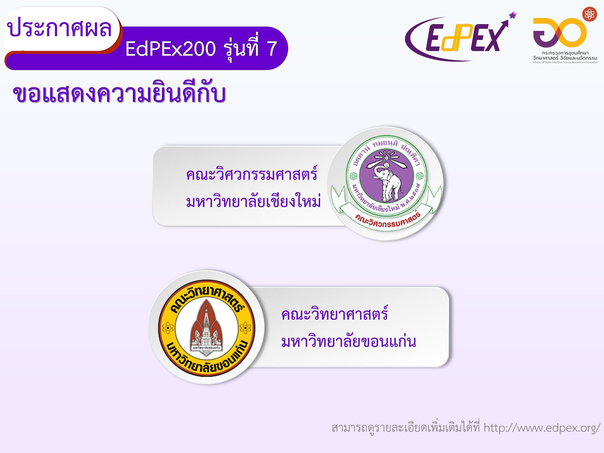 ประกาศผลการพิจารณา โครงการ EdPEx200 รุ่นที่ 7