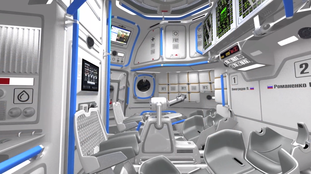 El interior de la nueva nave espacial rusa PTK-NP