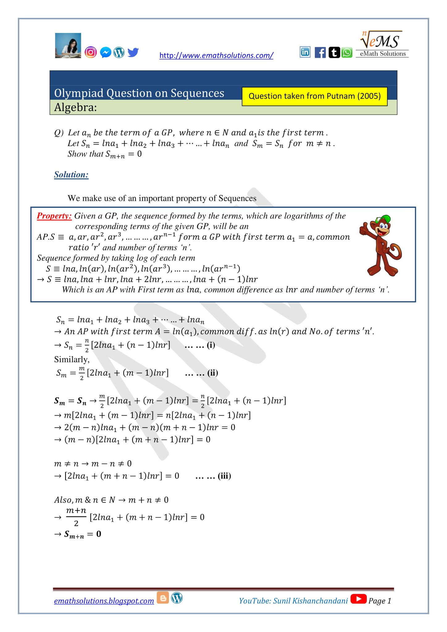Algebra: Olympiad Question on Sequences (Taken from Putnam 2005)