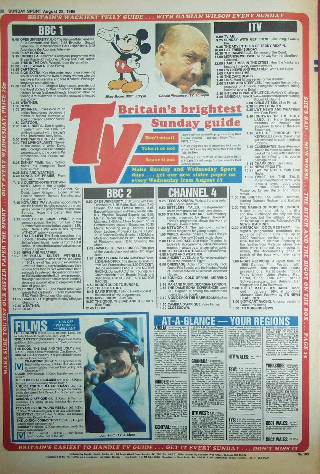 Sunday Sport Newspaper 28 August 1988
