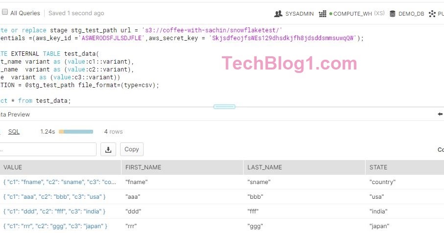 Snowflake sample create external table on top of AWS S3 ~ TechBlog