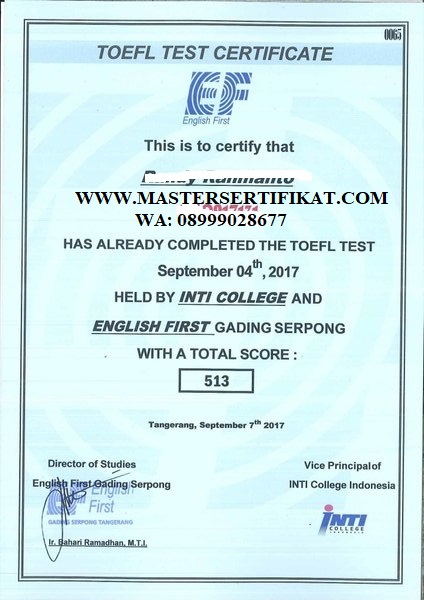 JASA SERTIFIKAT TOEFL ASLI PALEMBANG BUAT CPNS BUMN 2018 WA: 08999028677