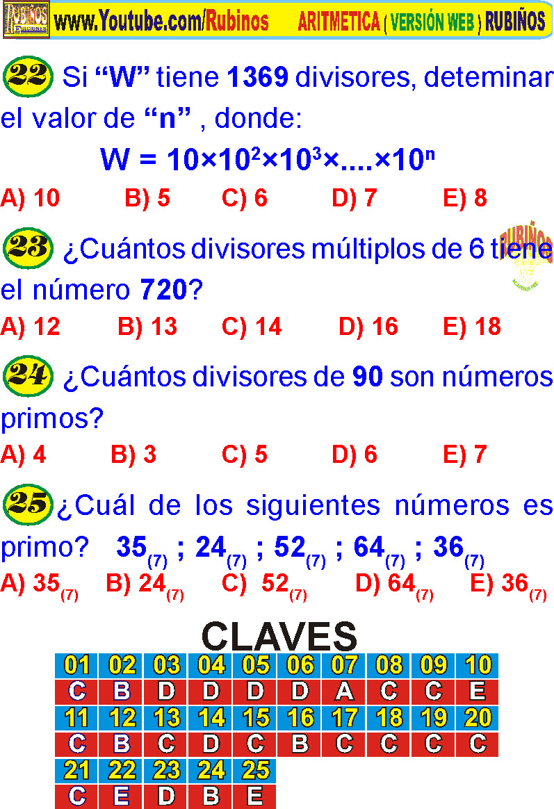 NÚMEROS PRIMOS EJERCICIOS RESUELTOS DE ARITMÉTICA PREUNIVERSITARIA EN PDF