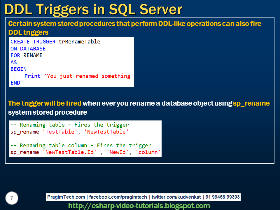 Sql Server Net And C Video Tutorial Ddl Triggers In Sql Server