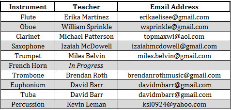 Boles Junior High School Band: PRIVATE LESSONS