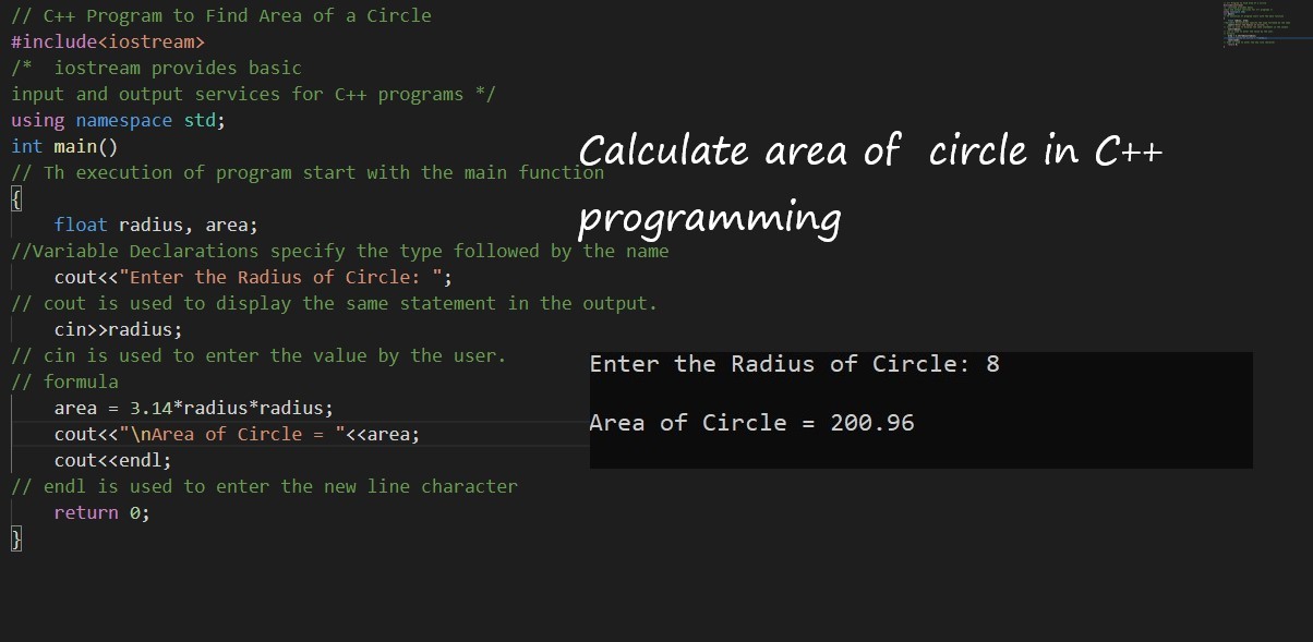 Calculate area of circle in C++ programming || Area of circle program ...