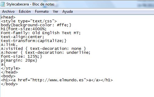 Lenguajes de Marcas: Ejemplo de uso de estilos incrustados en la ...
