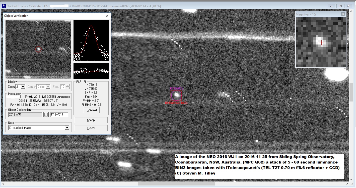 Lagniappe Observing: The NEO 2016 WJ1 on 2016-11-25 from Siding Spring ...