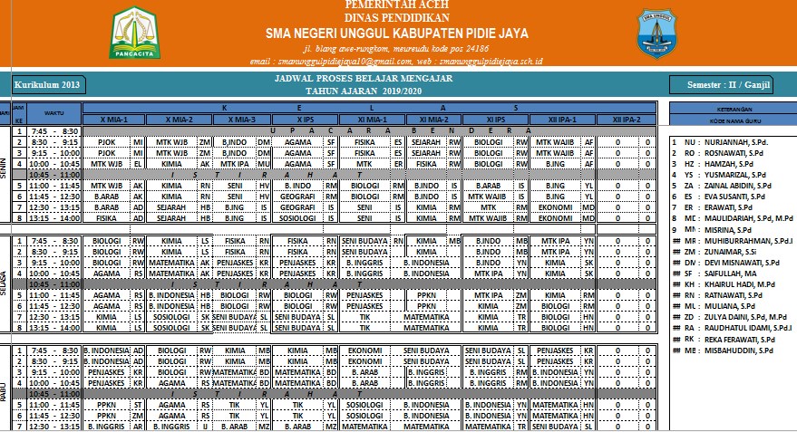 APLIKASI ROSTER PELAJARAN UNTUK SMP DAN SMA FORMAT EXCEL