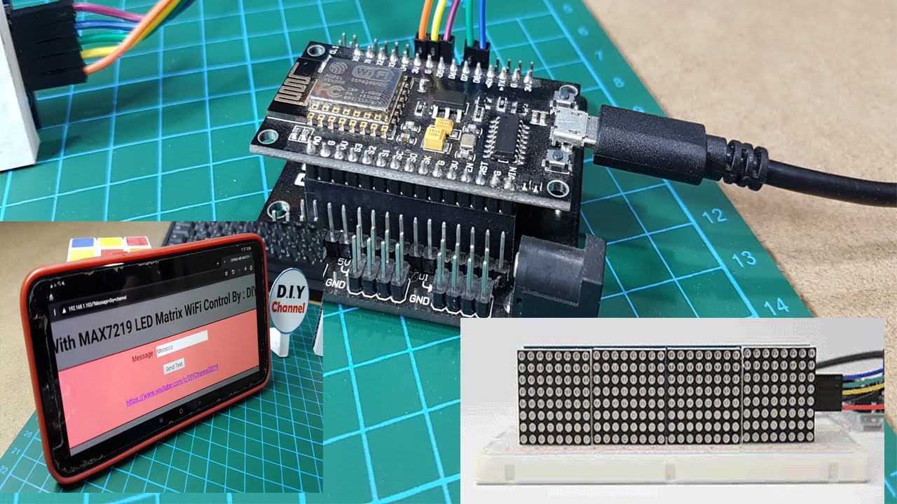 مشروع التحكم في عرض الكتابة MAX7219 عن طريق الهاتف أو شبكة Web SERVER ...