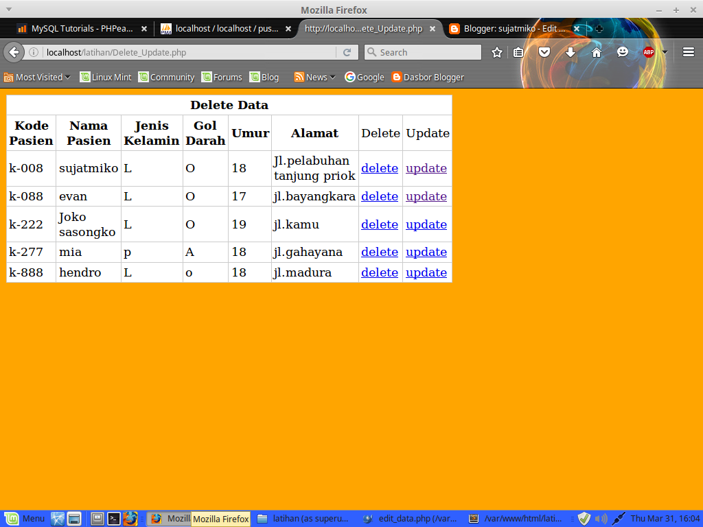 Membuat Delete Update (CRUD). ~ sujatmiko