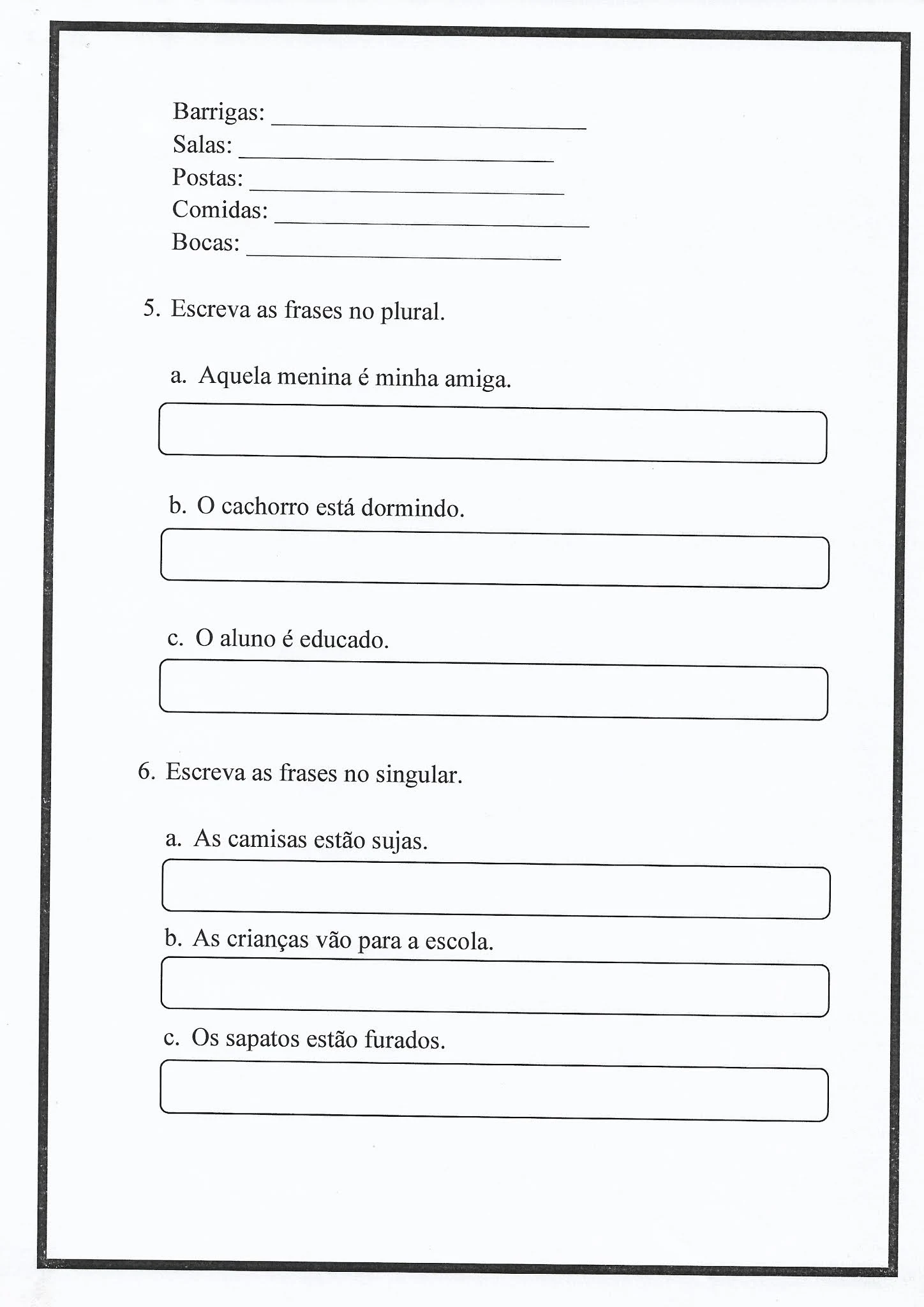 Atividade de Português: fabula, número do substantivo, singular e ...